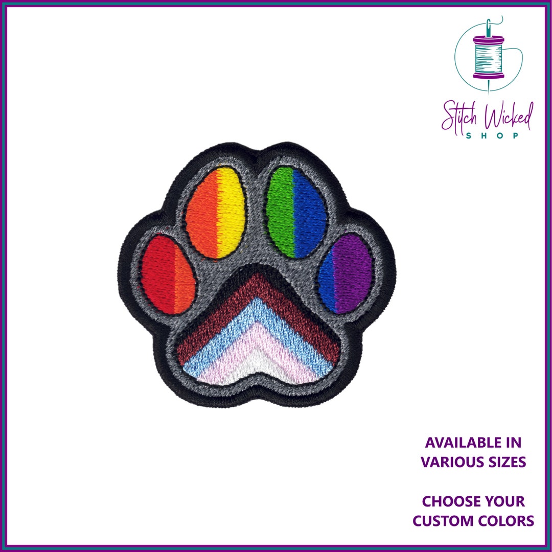 Progress Pride Flag Paw Print Embroidered Patch, Vertical Progress Flag ...