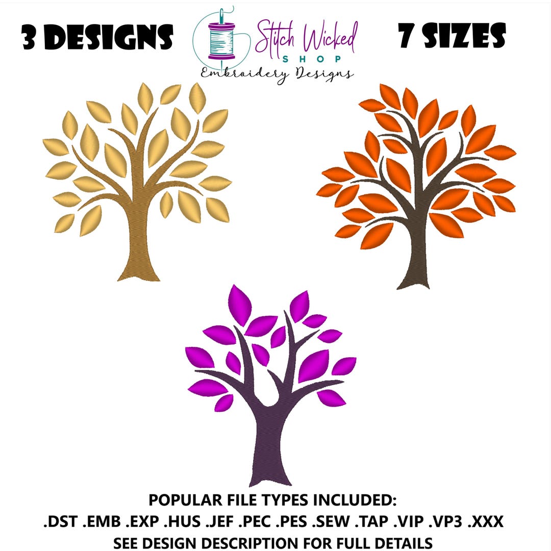 Elegant Tree Machine Embroidery Design Bundle, Tree Embroidery Design ...