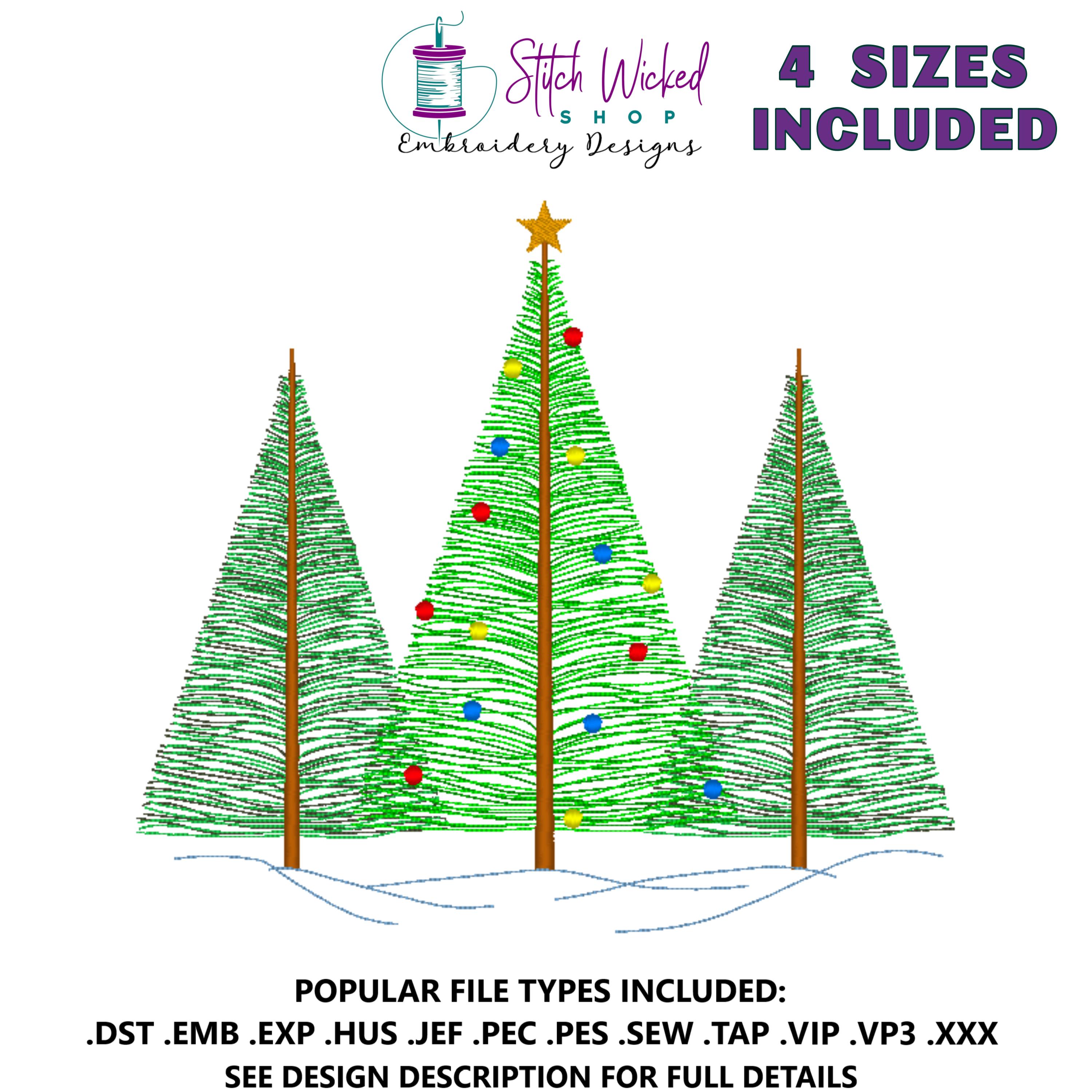 Christmas Tree Machine Embroidery Design, Christmas Winter Trees ...