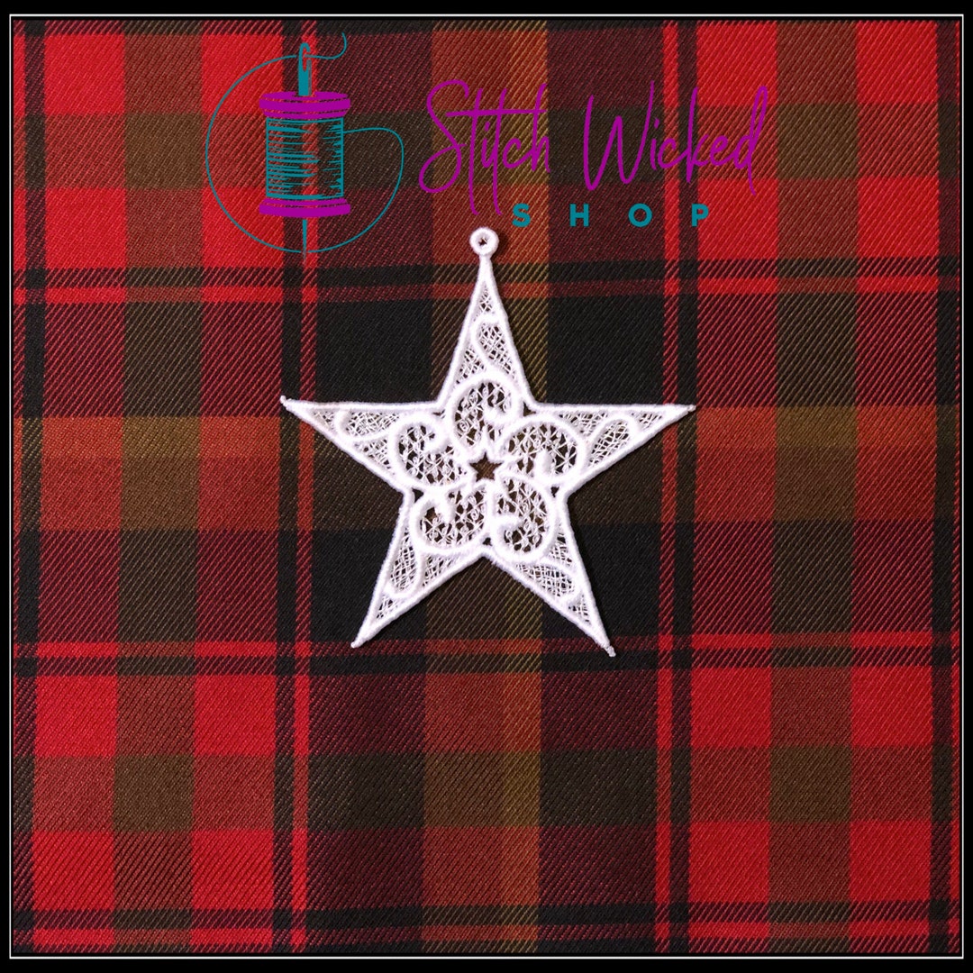 Embroidered Christmas Star Ornament, Lace Star Decoration, Freestanding ...