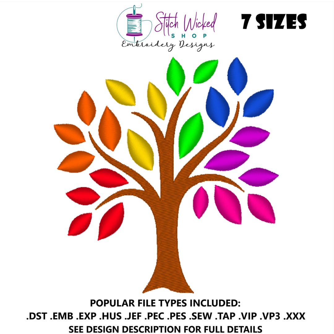 Tree Embroidery Design, Rainbow Tree Machine Embroidery Design, Elegant ...