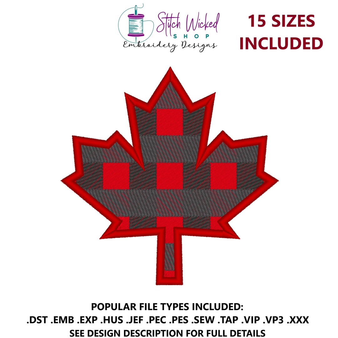 Maple Leaf Embroidery Design, Plaid Maple Leaf Embroidery Design ...