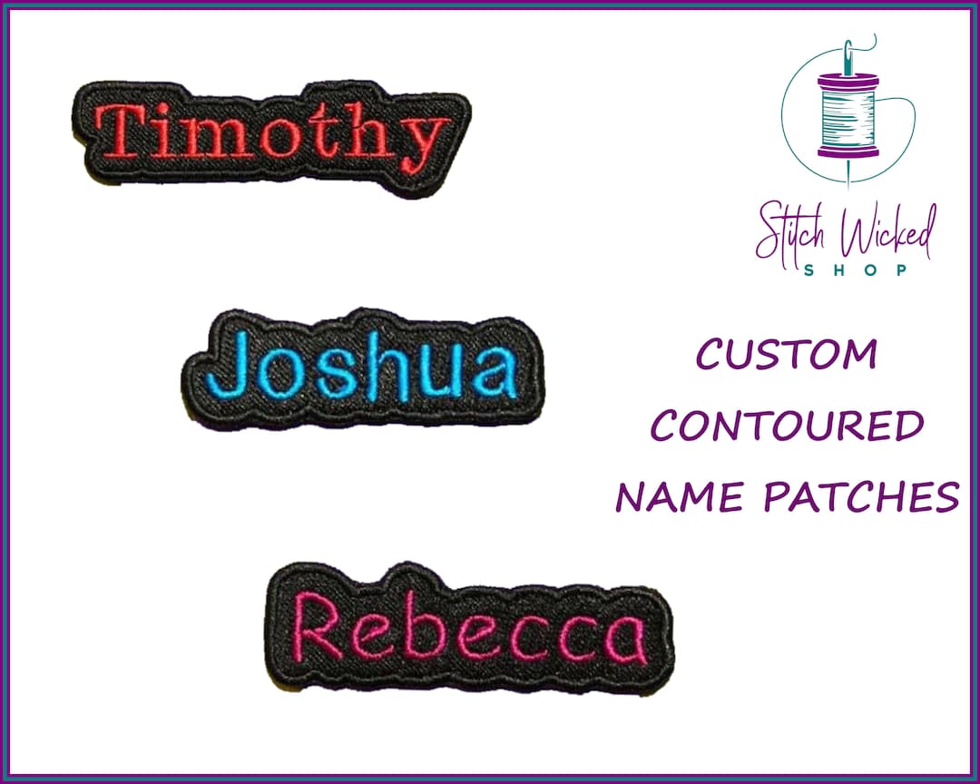 Custom Embroidered Contoured Name Patches, Personalized Clothing Labels ...