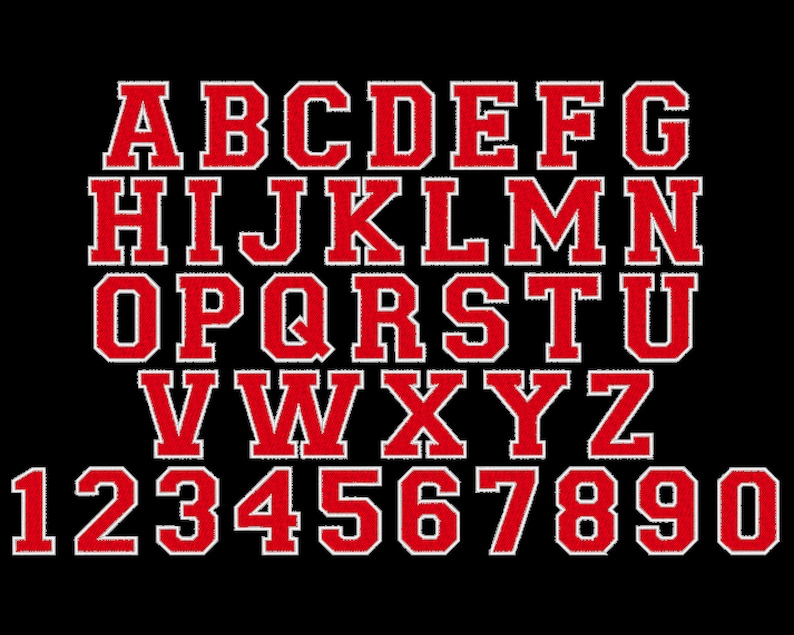 Varsity Letters and Numbers Red With Edge Color Embroidered Iron on ...