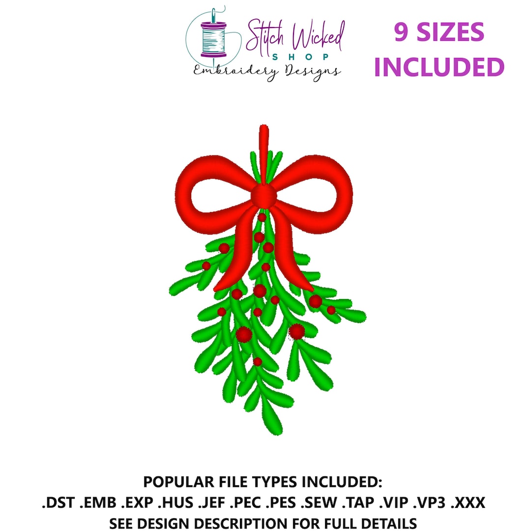 Mistletoe Embroidery Design File, Christmas Embroidery Design ...