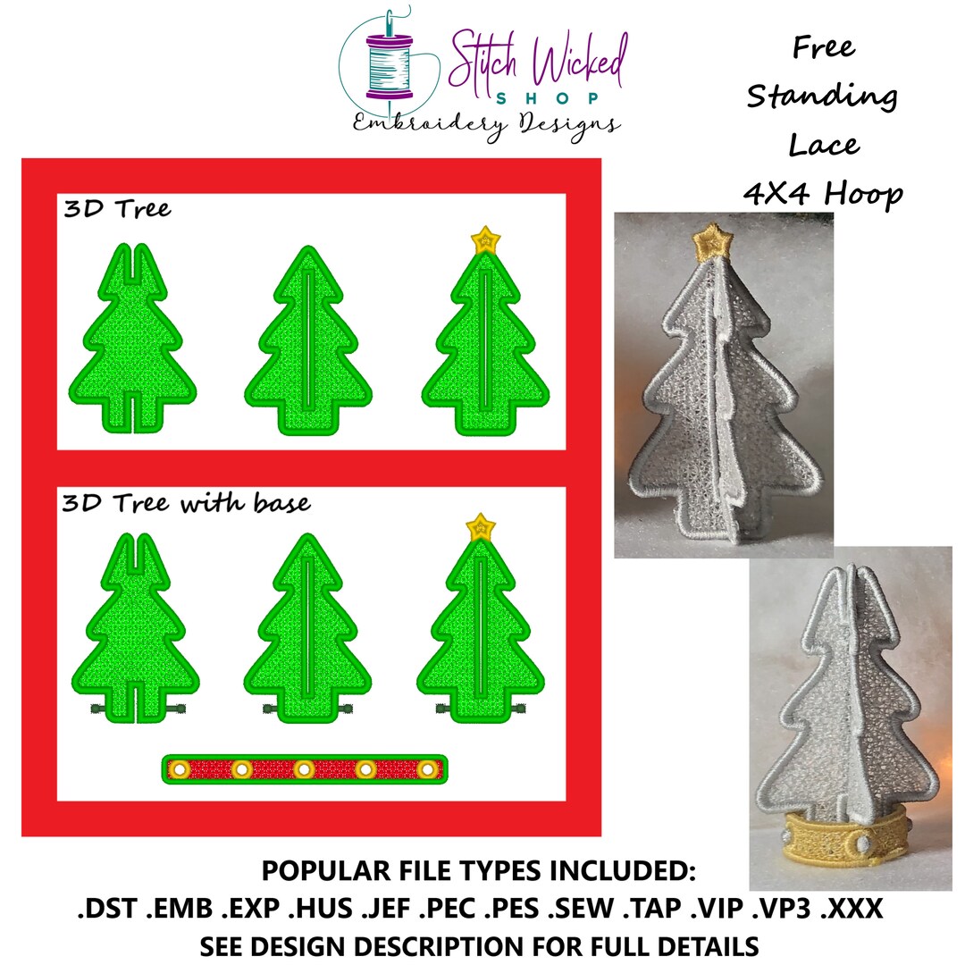 Free Standing Lace Winter Village Christmas Tree, Machine Embroidery ...