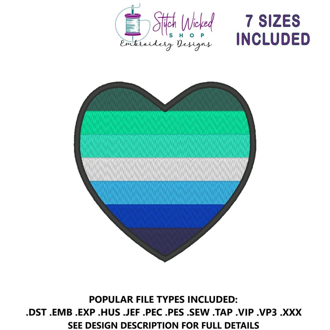 Gay Mens Pride Flag Embroidery Design, Heart Pride Flag Patch ...