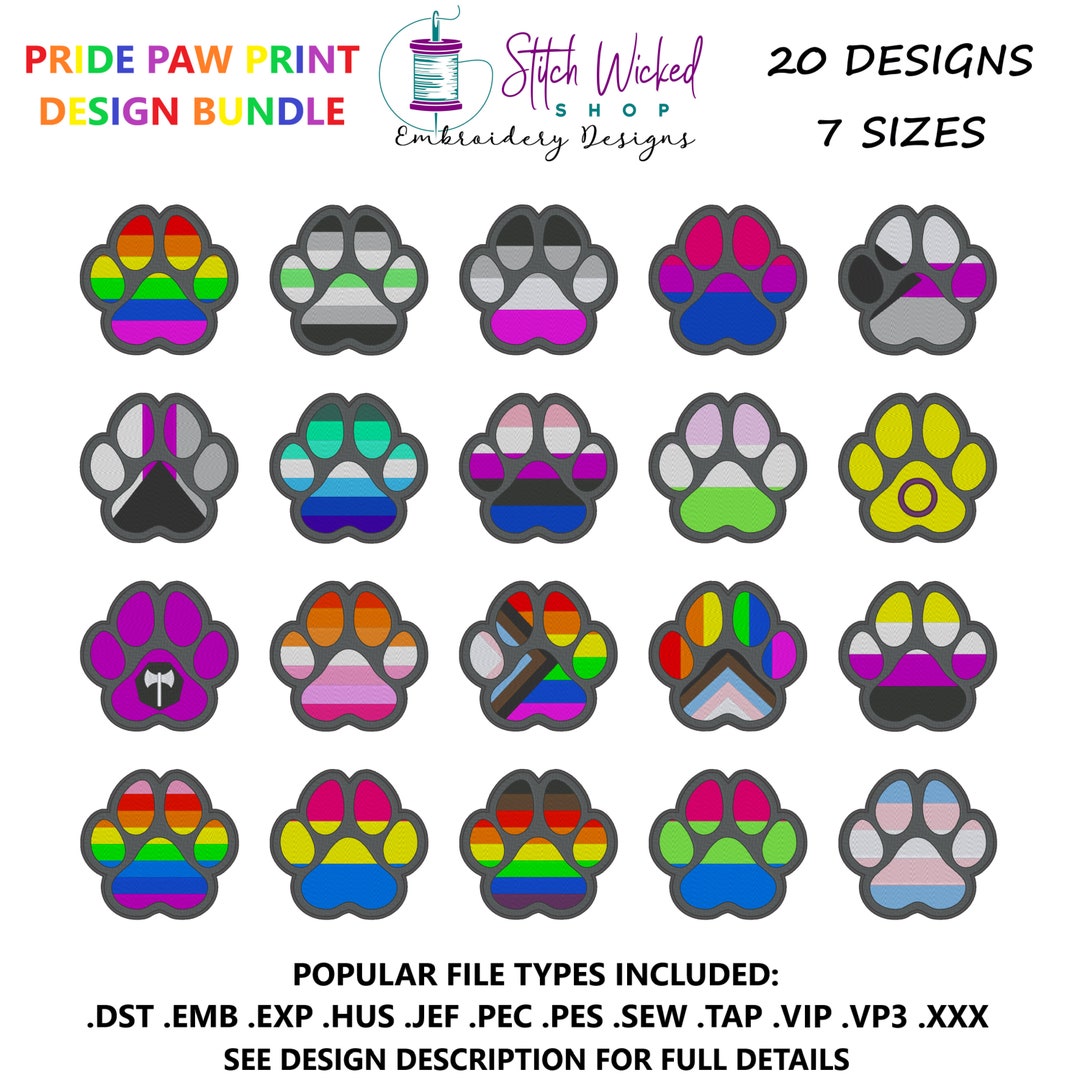Pride Flag Paw Prints Machine Embroidery Design Bundle, Pride ...