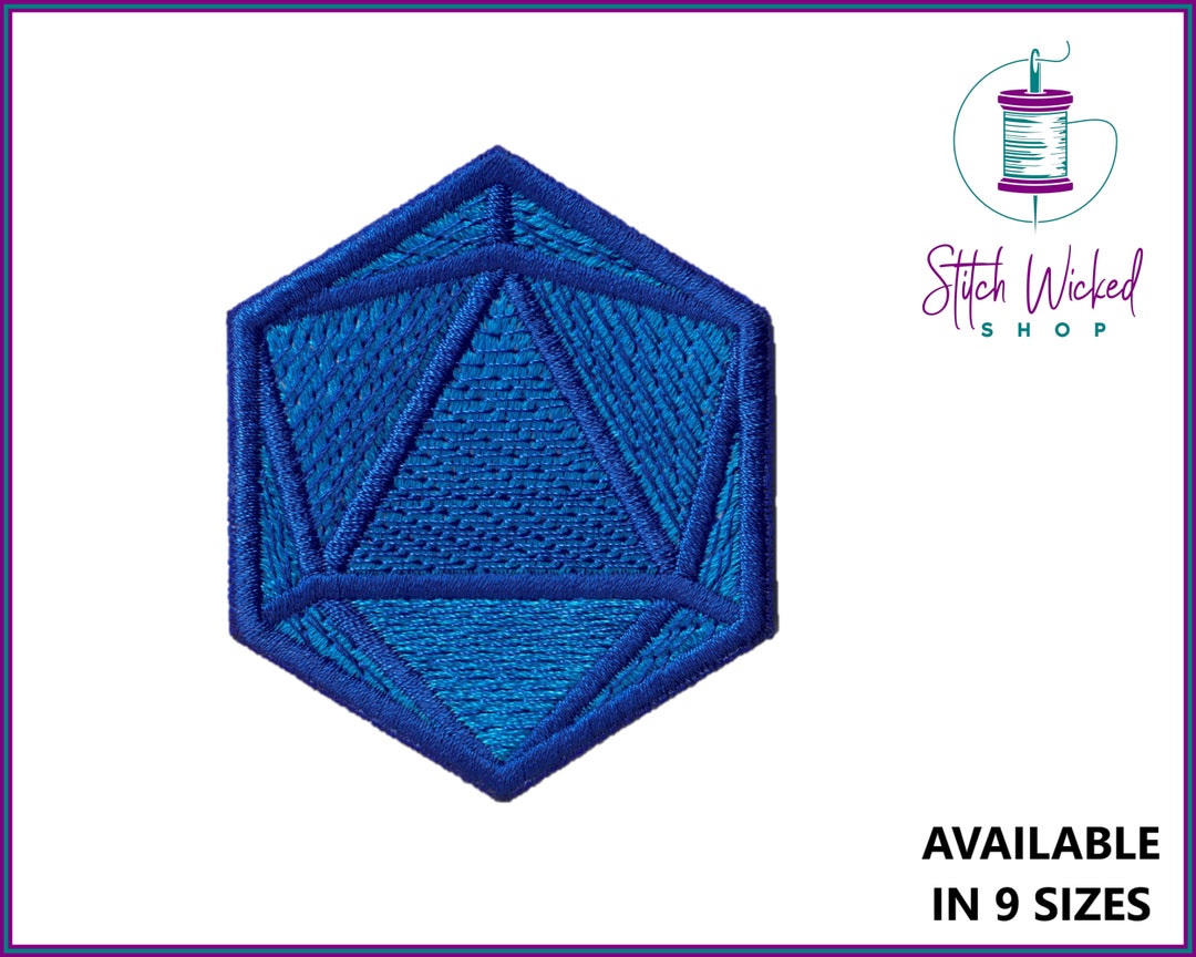 Blue D20 Patch, Embroidered Gamer Patches, Embroidered Patch, Gem Patch ...