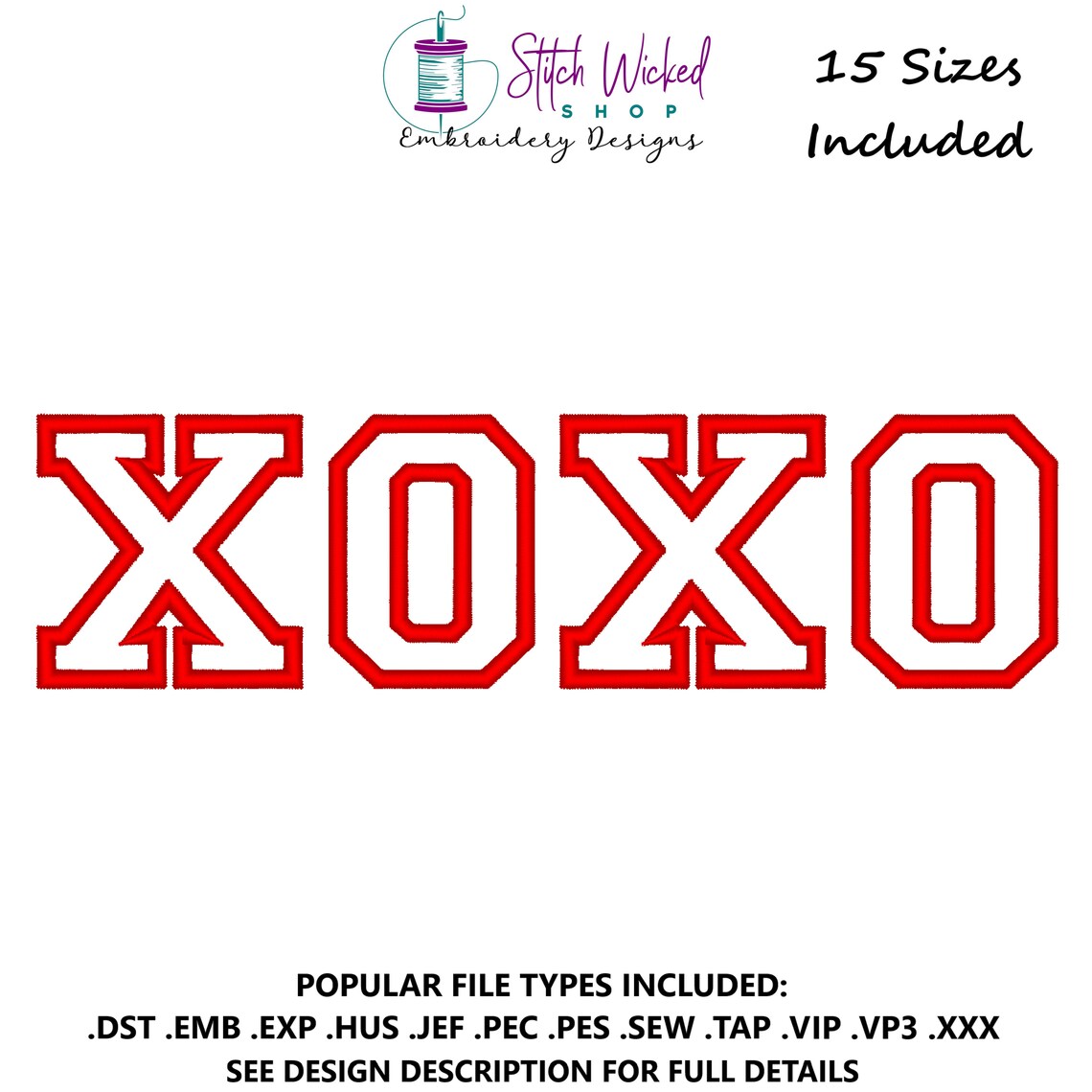 XOXO Applique Embroidery Design, XOXO Varsity Machine Embroidery Design ...
