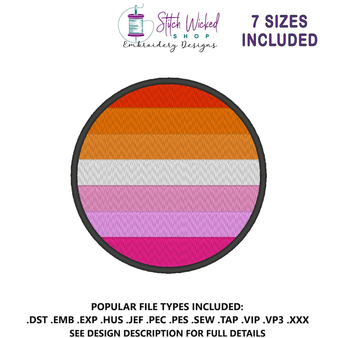 Lesbian Pride Flag Embroidery Design, Circle Pride Flag Patch ...