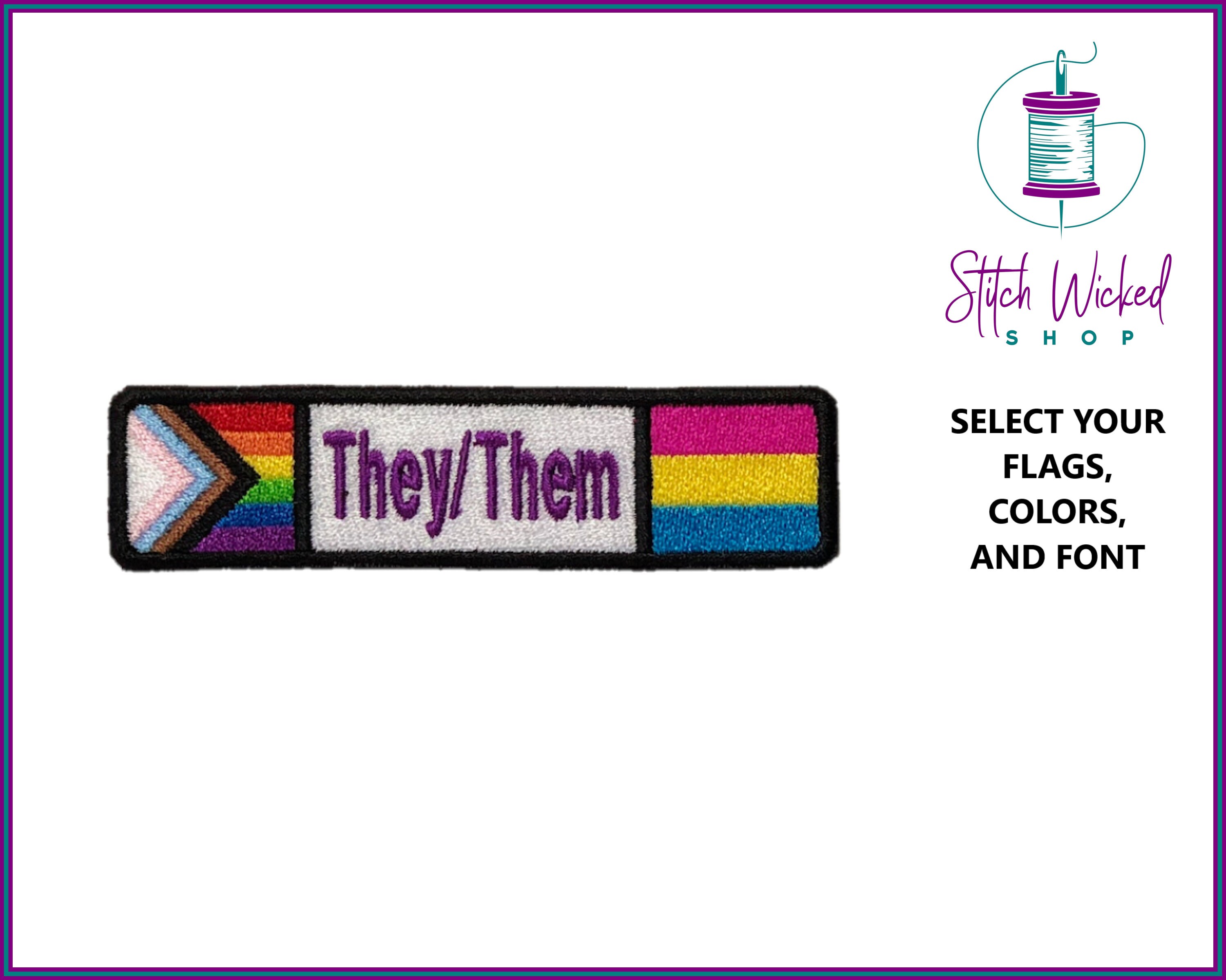 Custom Pronoun Double Pride Flag Patch, Custom Name Tag, Embroidered ...