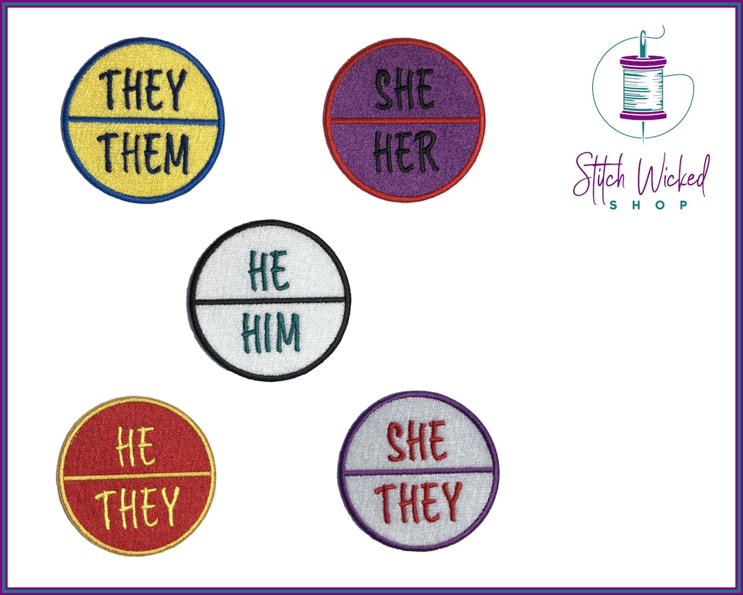 Custom Embroidered Pronoun Patch, Professional Pronoun Tag, Embroidered ...