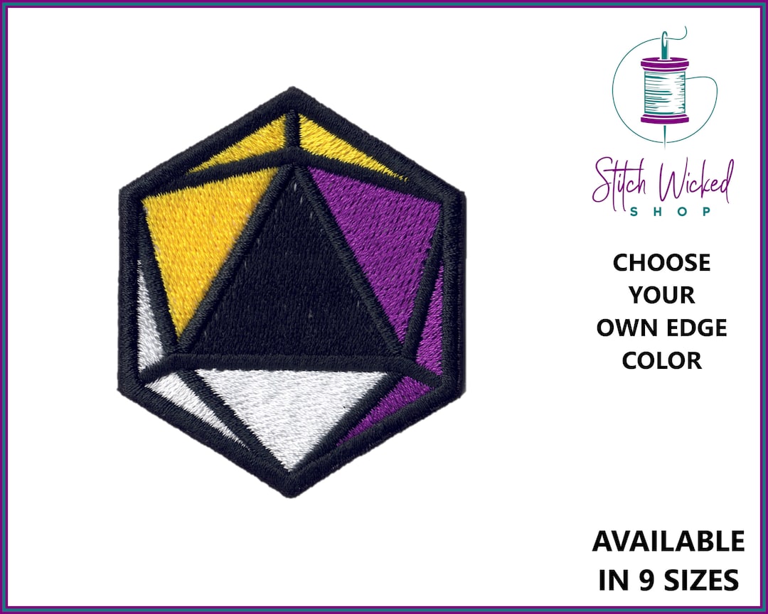 Pride D20 Iron on Patches, Nonbinary Pride Flag Embroidered Patch, 9 Different Sizes Available ...