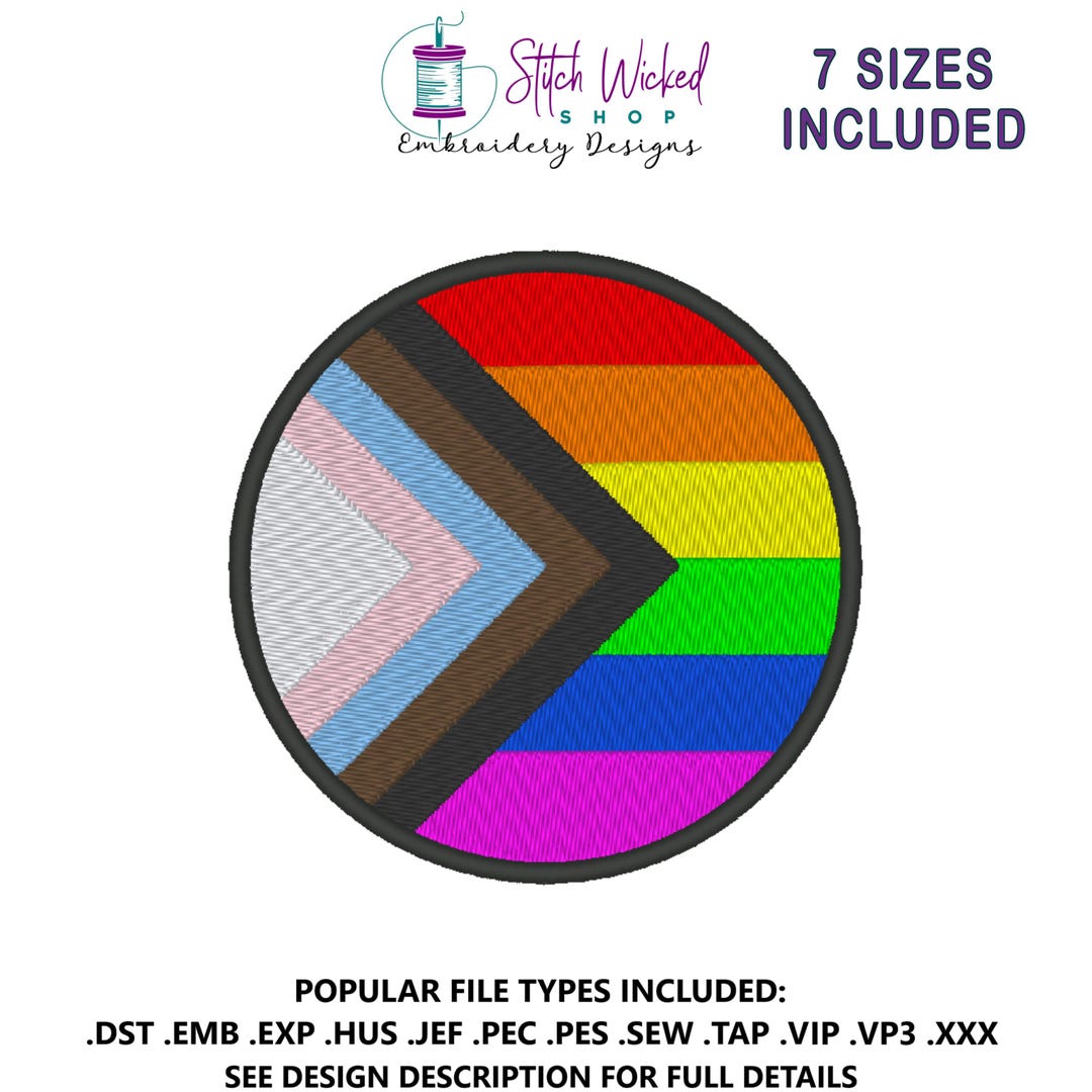 Progress Pride Flag Embroidery Design, Circle Modern Pride Flag Patch ...