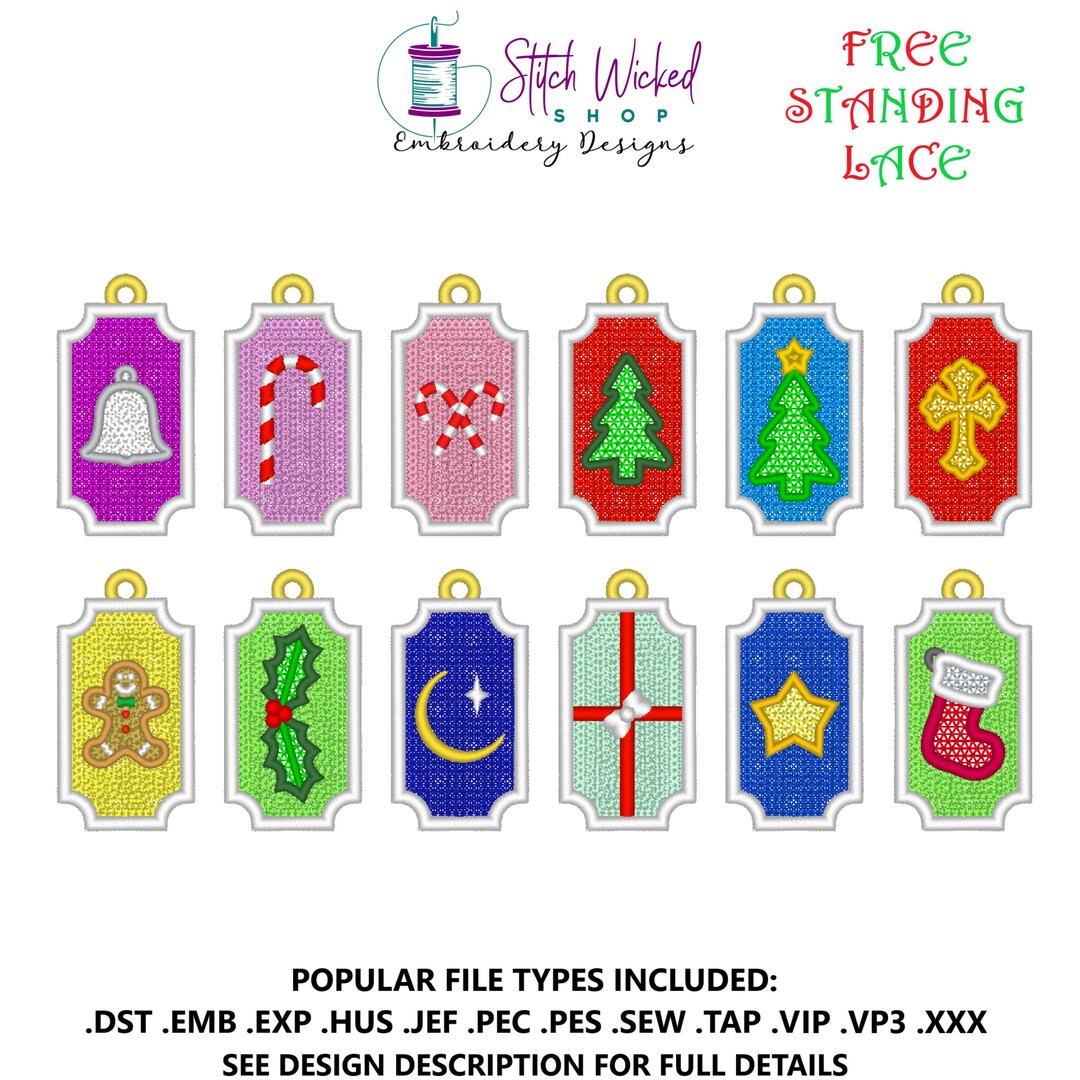 Free Standing Lace Gift Tag Ornament Design Bundle, Machine Embroidery ...