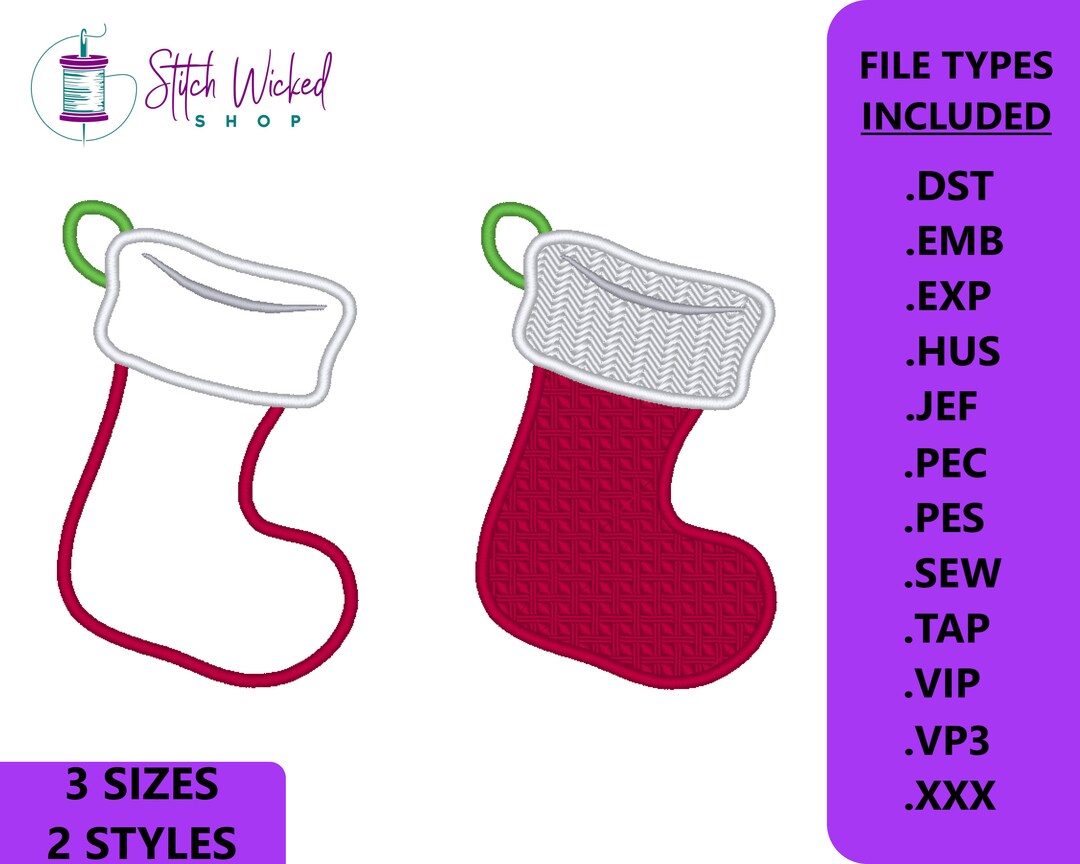 Christmas Stocking Machine Embroidery Design, Applique and Filled ...