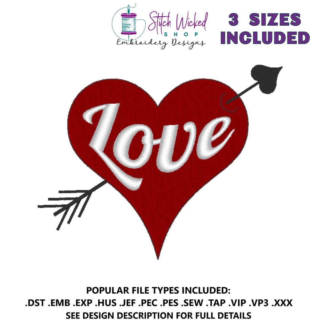 Love Heart Machine Embroidery Design, Valentines Machine Embroidery ...