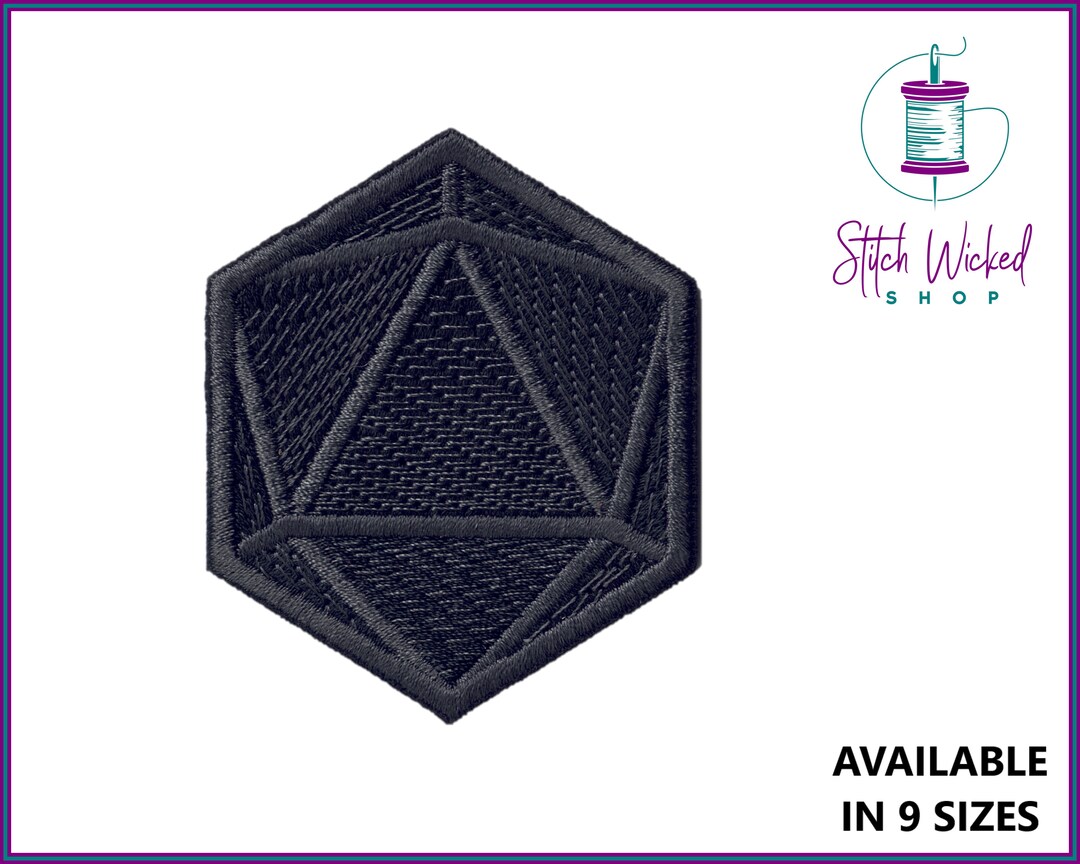 Black D20 Patch, Embroidered Gamer Patches, Embroidered Patch, Gem ...