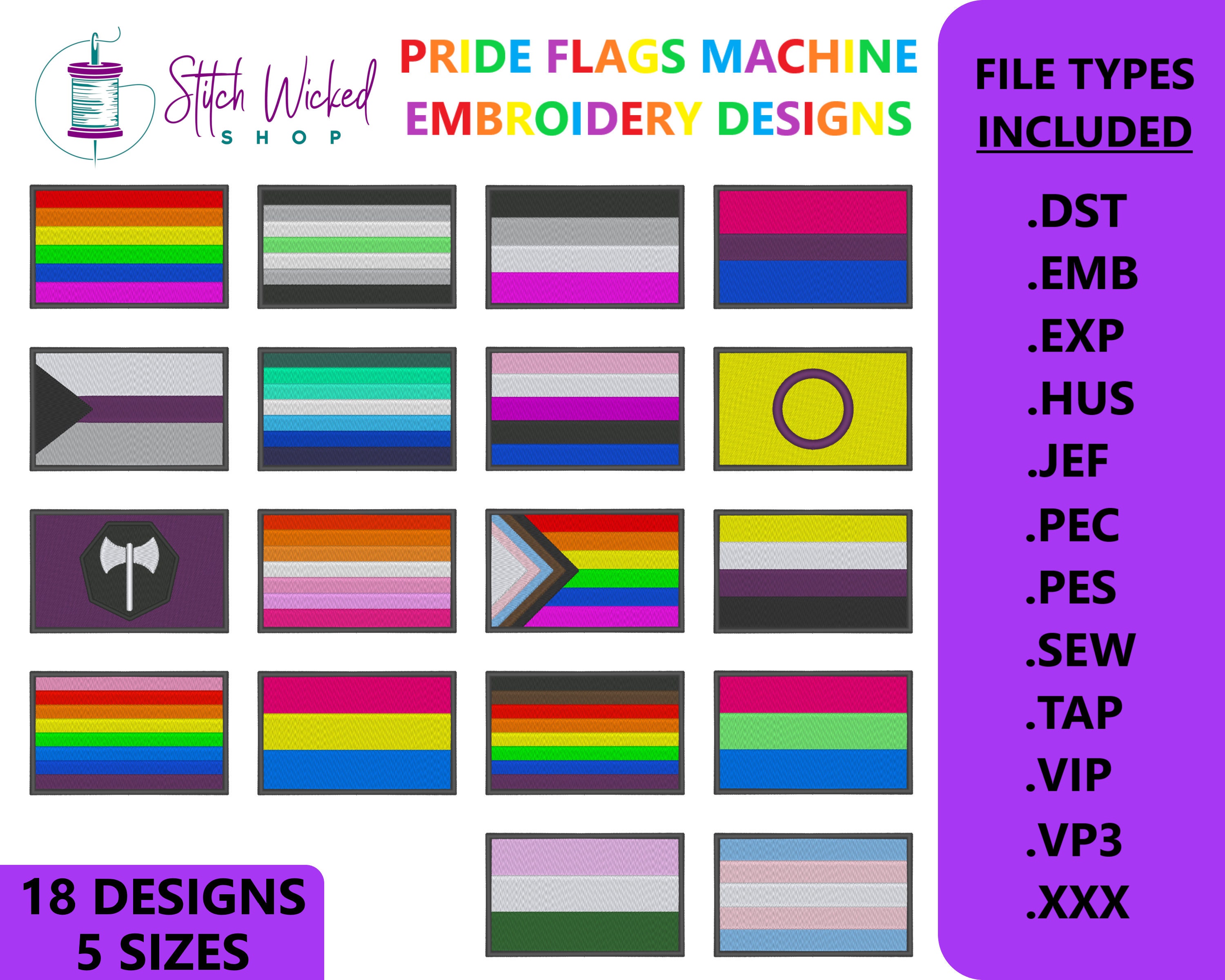 Pride Flags Machine Embroidery Design Bundle, Pride Flag Embroidery ...