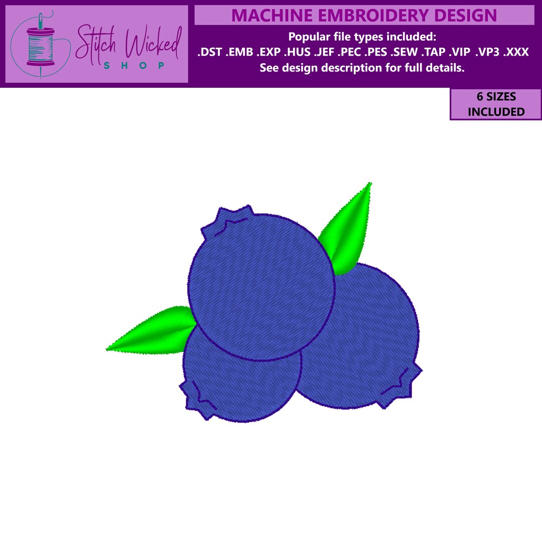 Blueberry Embroidery Design, Mini Blueberry Embroidery Machine File ...
