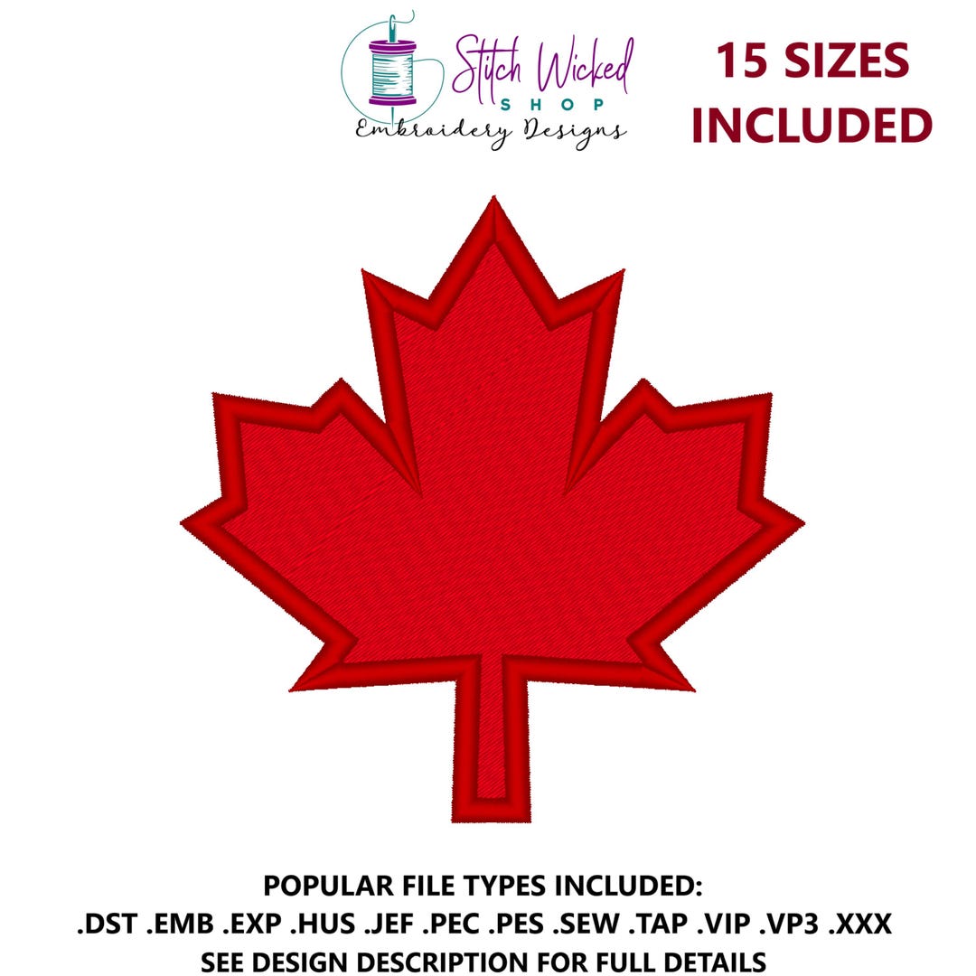 Maple Leaf Embroidery Design, Fill Stitch Embroidery Design, Canada ...
