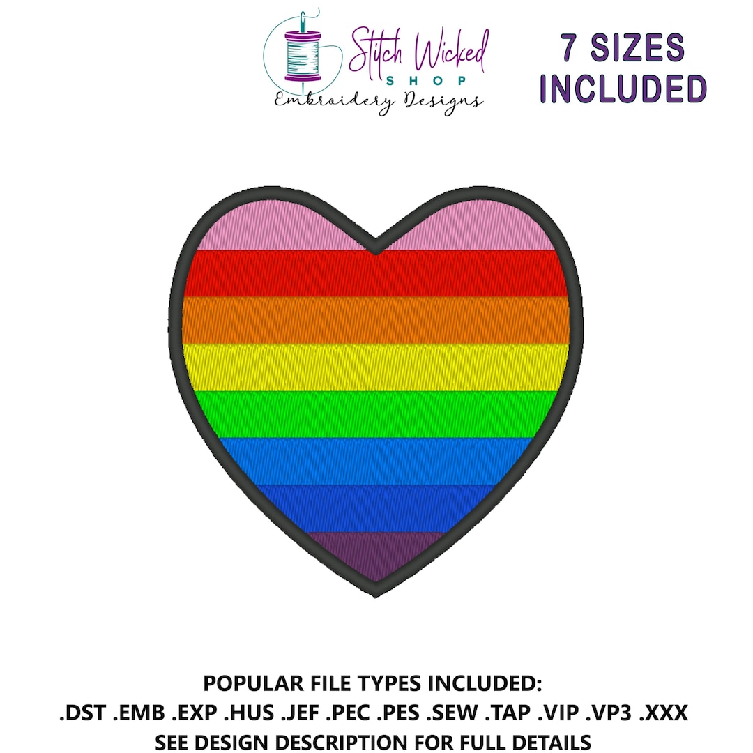 Original Pride Flag Embroidery Design, Heart Pride Flag Patch ...