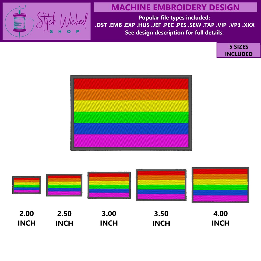 Rainbow Pride Flag Machine Embroidery Design, 6 Color Pride Flag ...