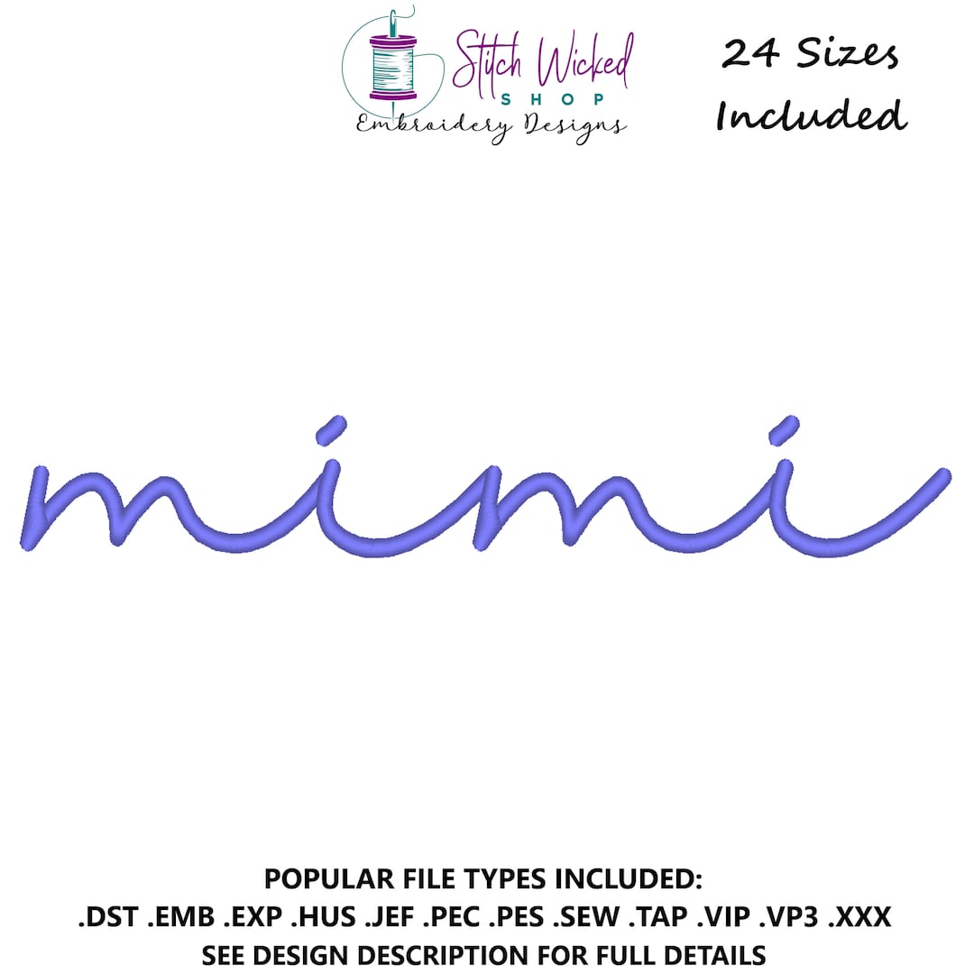 Mimi Embroidery Design, Mimi Script Embroidery File, Mimi Sweatshirt ...
