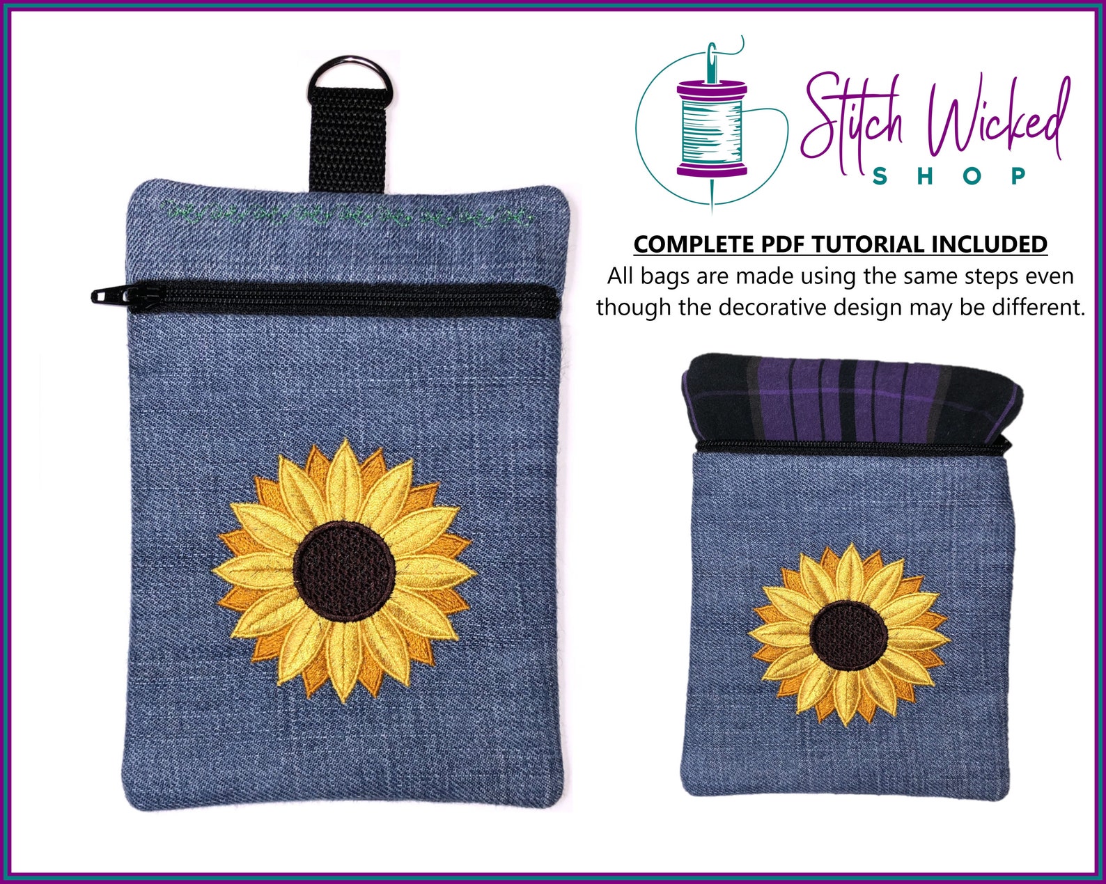 Mini Flowers in the Hoop Bag Embroidery Design, ITH Zipper Bag, 5 X 7 ...