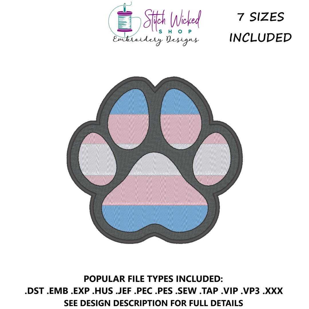 Transgender Pride Flag Paw Print Machine Embroidery Design, Pride Flag ...
