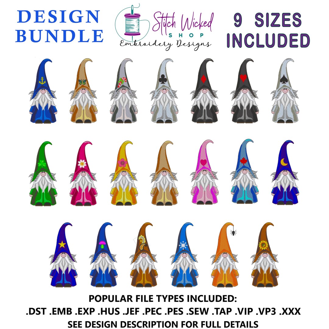 Gnome Machine Embroidery Design Bundle, Gnome Embroidery Patterns ...