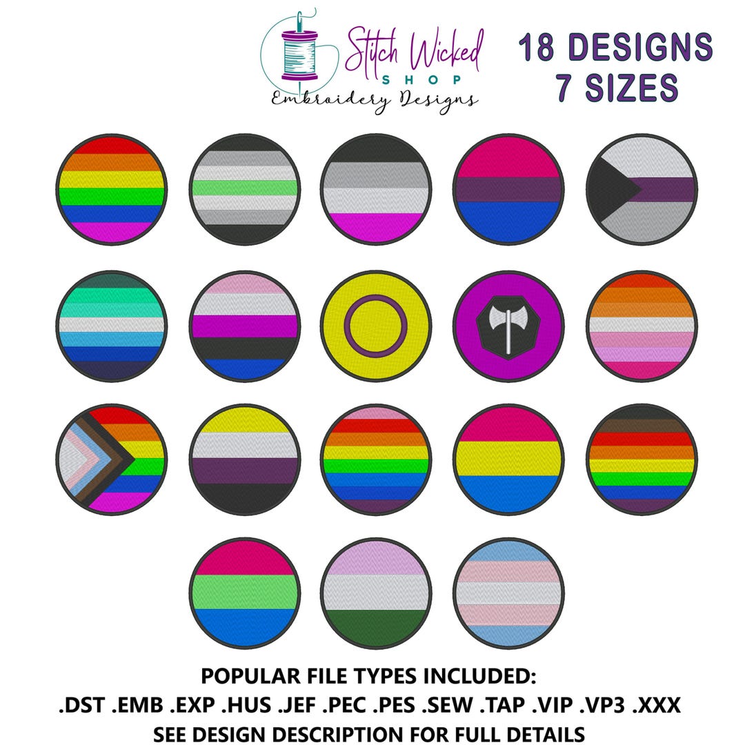 Circle Pride Flags Embroidery Design Bundle, Pride Flag Circle Patch ...