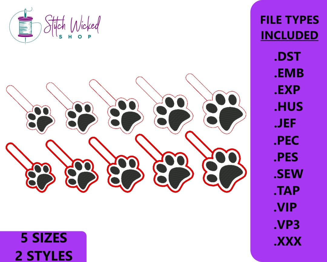 Dog Paw Print, Puppy Paws, Machine Embroidery Key Fob Designs, Machine ...