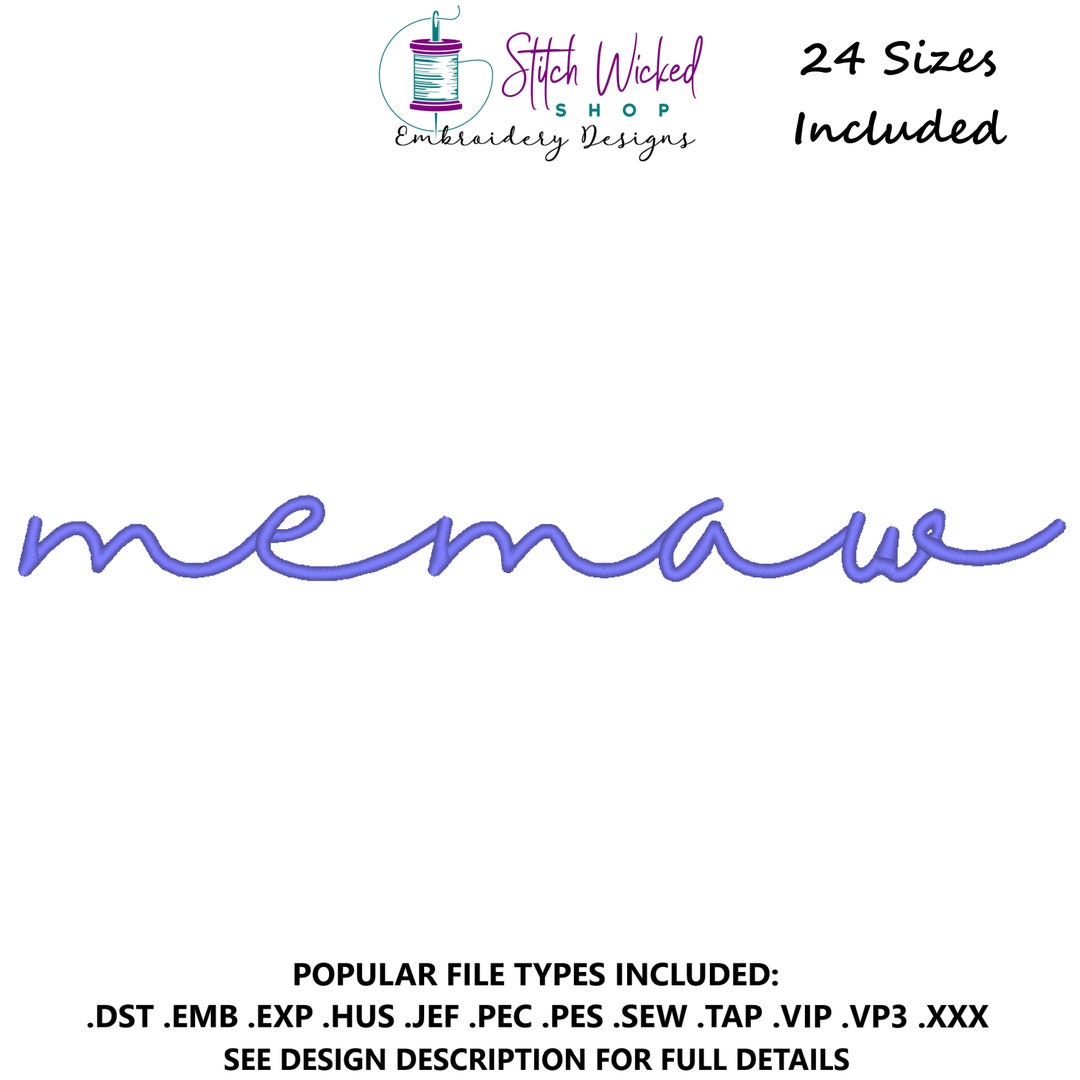 Memaw Embroidery Design, Memaw Script Embroidery File, Memaw Sweatshirt ...