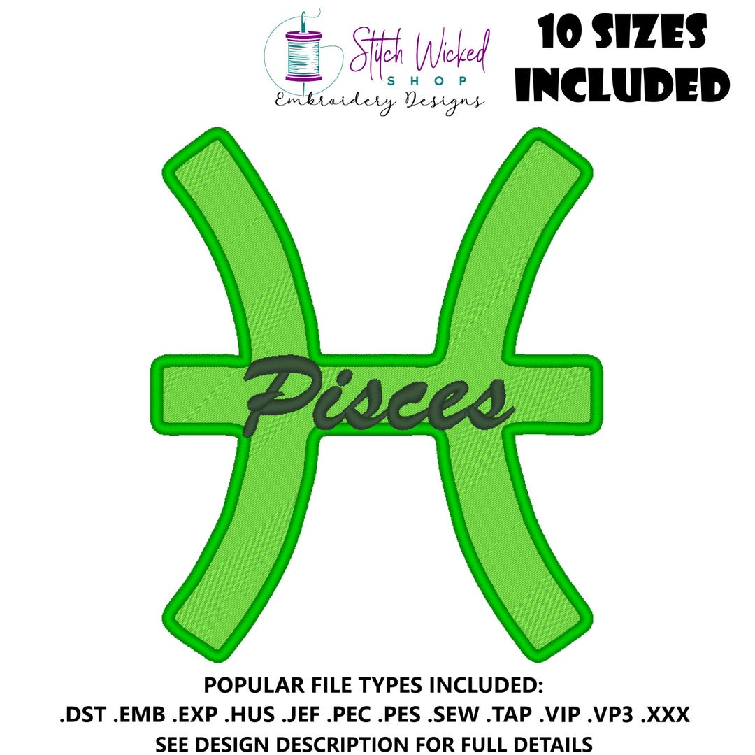 Pisces Embroidery Design, Zodiac Embroidery Design, Pisces Zodiac Decor ...