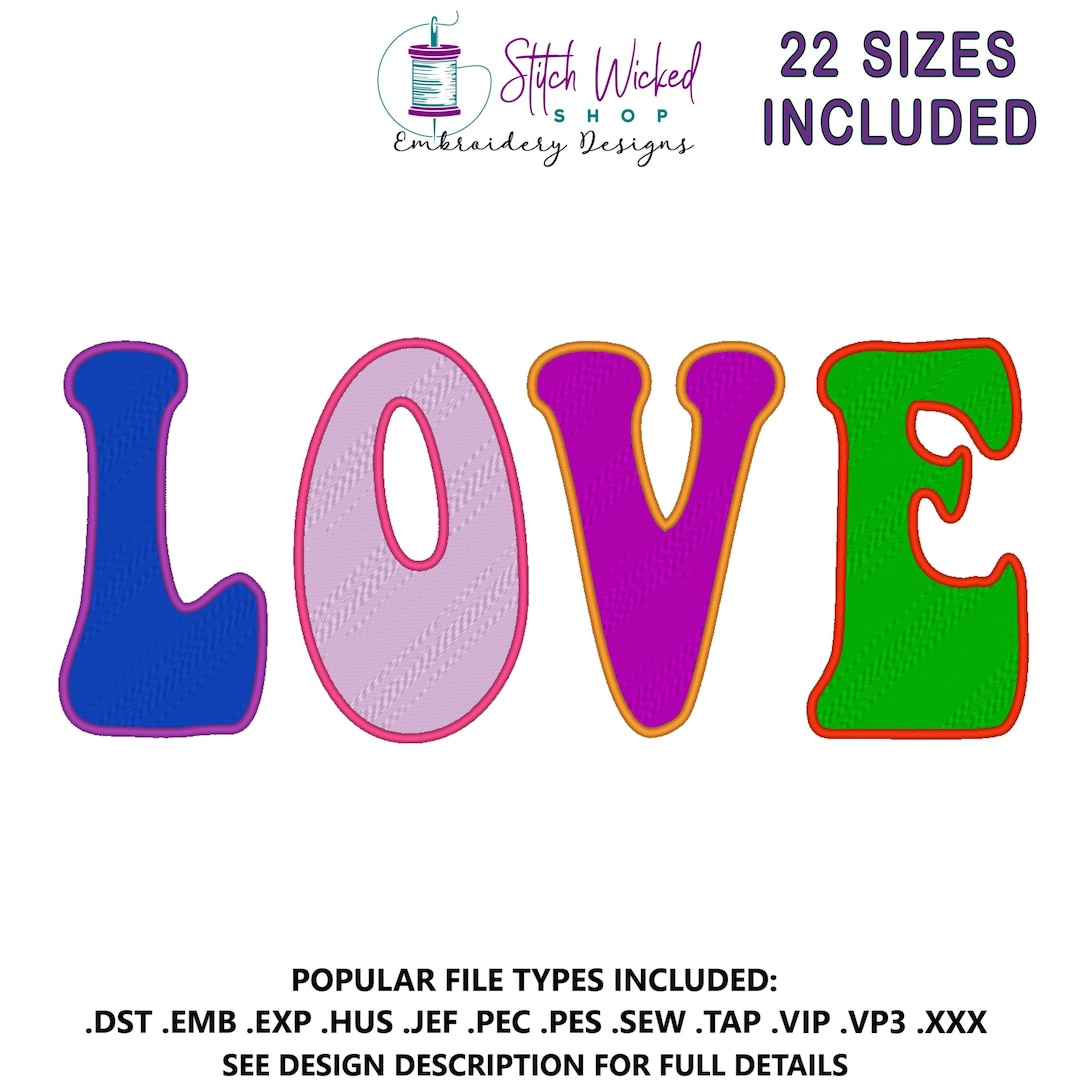 Love Text Embroidery Design, Text Machine Embroidery Design - Etsy