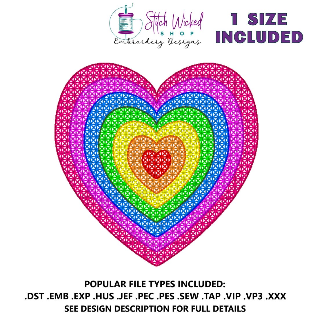 Rainbow Heart Embroidery Design, Heart Rainbow Sketch Embroidery Design ...