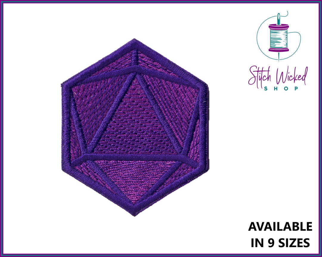 Purple D20 Patch, Embroidered Gamer Patches, Embroidered Patch, Gem ...