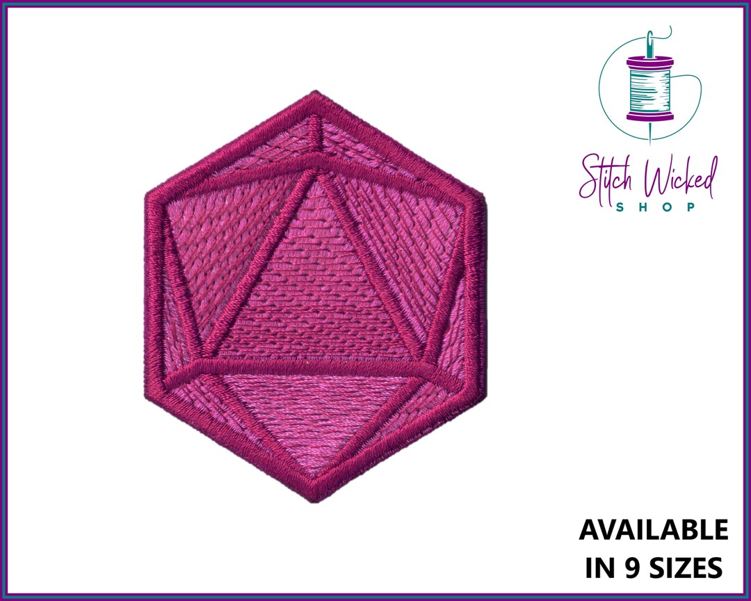 Pink D20 Patch, Embroidered Gamer Patches, Embroidered Patch, Gem Patch ...