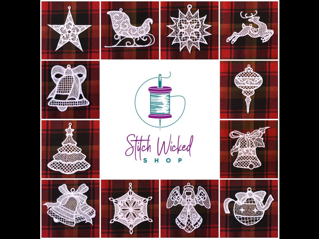 Christmas Ornaments, Embroidered Lace Ornaments, Set of 12 ...