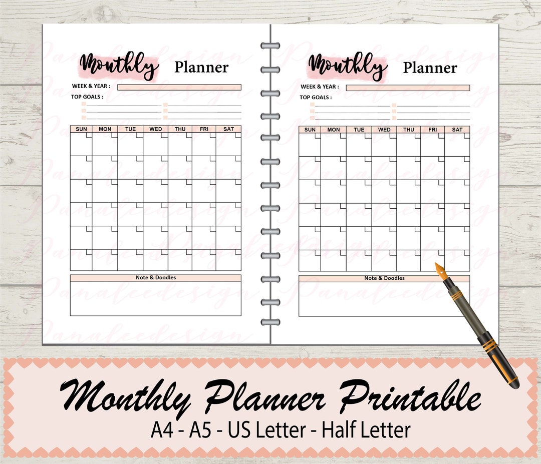 Monthly Planner Printable / Printable Monthly Planner /undated - Etsy