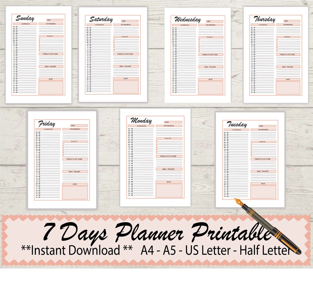 Printable 7 Days Planner / Daily Planner Printable / Daily Schedule ...