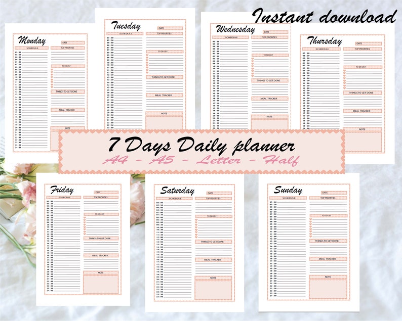 Printable 7 Days Planner / Daily Planner Printable / Daily Schedule ...