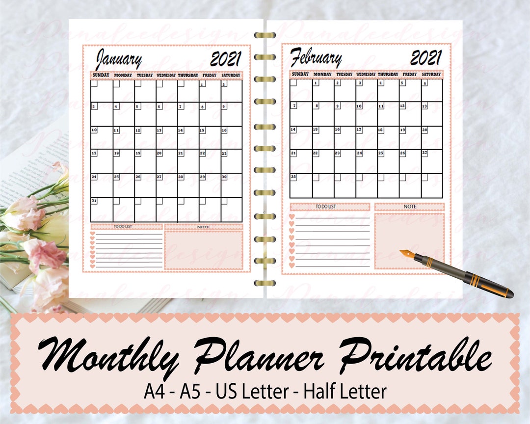 Monthly Planner Printable / Printable Monthly Planner /mini Heart ...