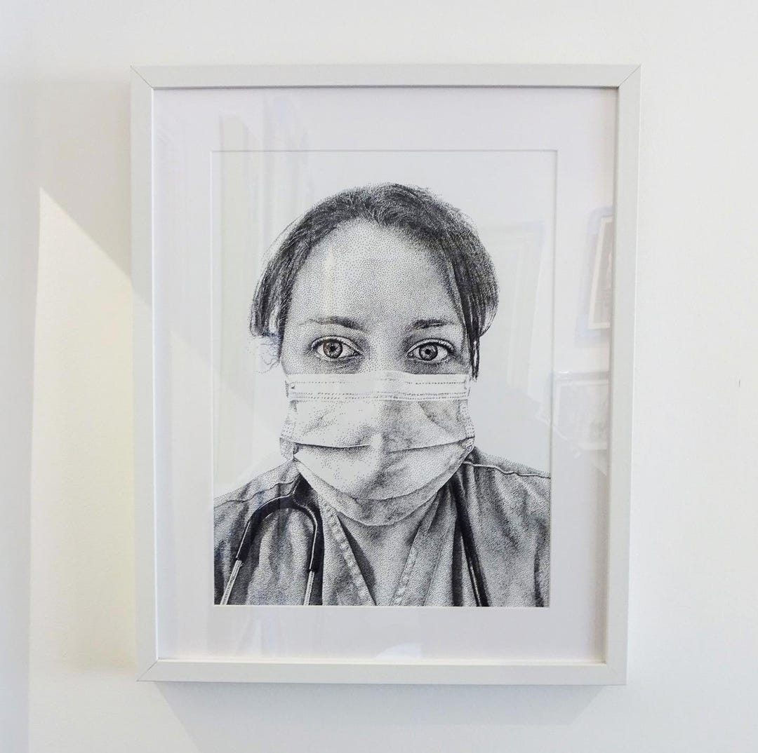 Pointillism Portrait - Hand Drawn Pen and Ink Stippling Original Fine ...