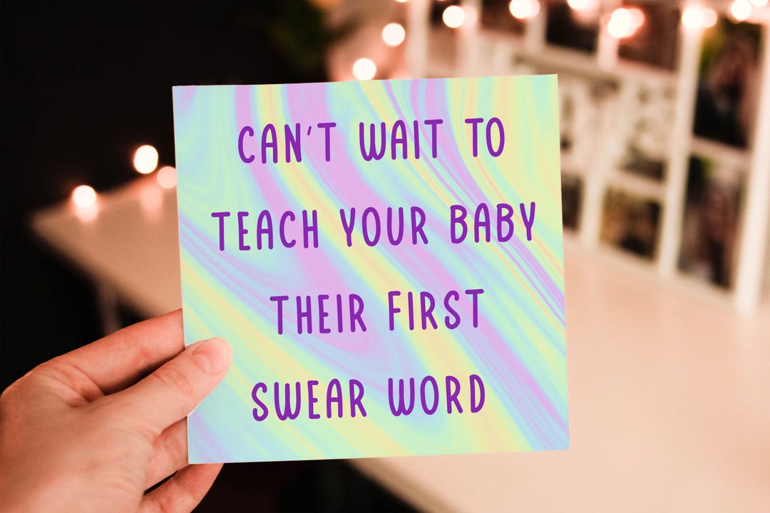 First Swear Word Funny Birthday Card, Pop Culture, New Baby, Gender ...