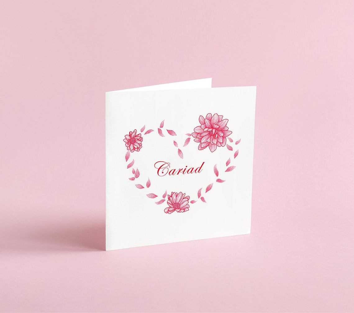 Cariad - Welsh Language Greeting Card, Valentines Day, Dydd Santes ...