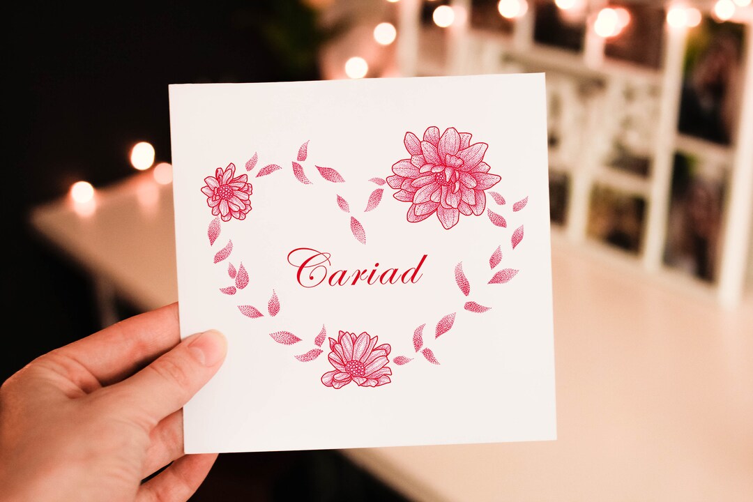 Cariad - Welsh Language Greeting Card, Valentines Day, Dydd Santes ...