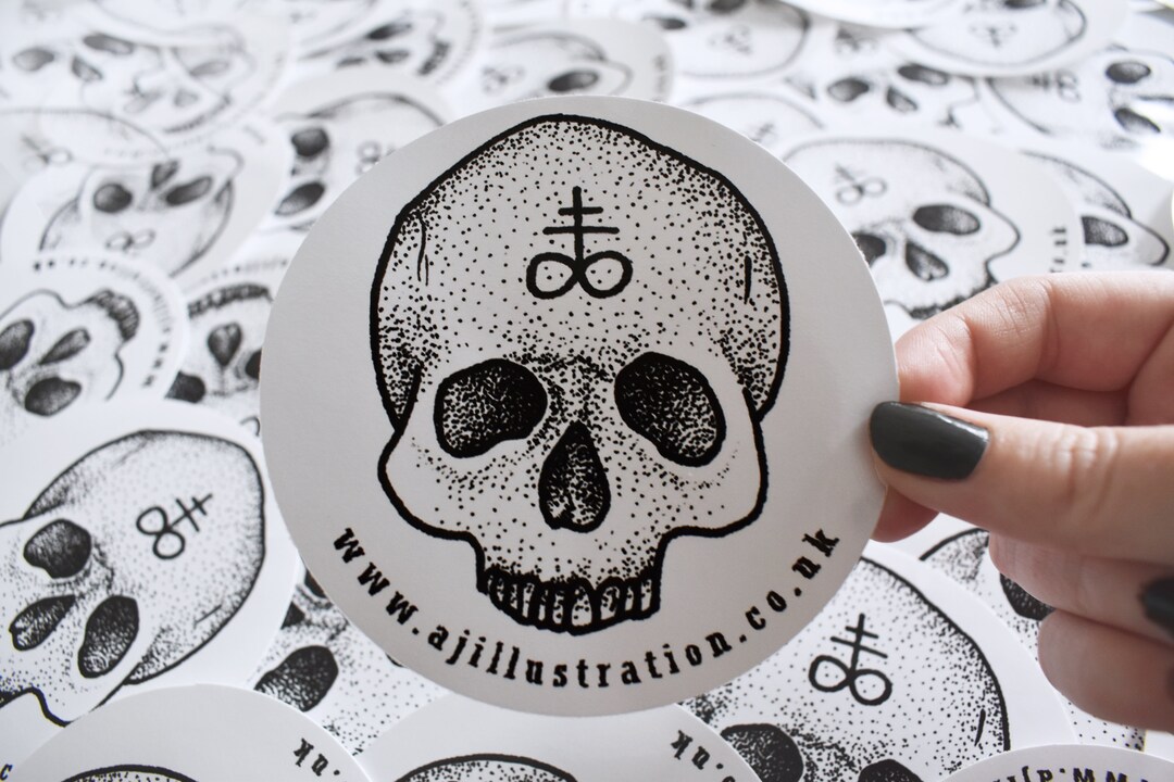 Die Cut Vinyl Skull Stickers - Hand Drawn Illustration Pen and Ink ...